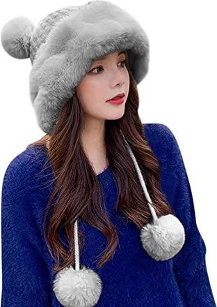 Generic Bonnet Femme Hiver Bonnet Femme Chapeau Femme Hiver Confortable Classique - Bonnet Pompon Femme Hiver, Tricot Crochet Chaud, Style Cloche avec Cache-O
