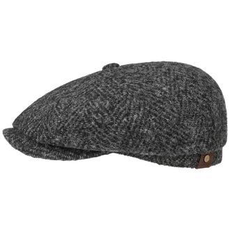 Stetson Hatteras Herringbone Flatcap Schirmm&uuml;tze Klassischer Stil Herrenm&uuml;tze aus Schurwolle Made in Germany Herbst Winter schwarz 57 cm