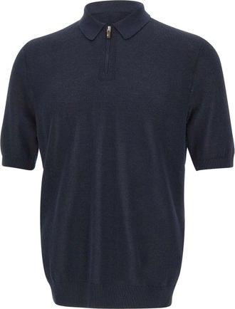 Eleventy Homme, Tops, Bleu, Taille: 2XL Polo Zipp&eacute; en Coton