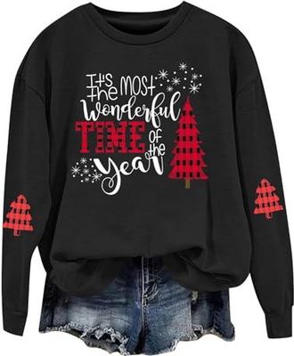 Generic HUIFUAO Sweat de Noël amusant pour femme avec inscription « Its The Most Wonderful Time of The Year » - Grande taille - Tenue de Noël à manches longue