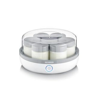 Severin Joghurtbereiter, Joghurtmaschine mit Zeitanzeige zum Herstellen von selbstgemachtem und veganem Joghurt, enth&auml;lt 7 Joghurtgl&auml;ser mit Deckel aus Glas, 