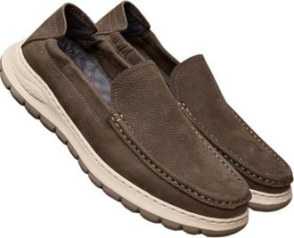 Generic Mocassins Penny Mocassins confortables et doux faits &agrave; la main en cuir v&eacute;ritable &agrave; enfiler pour homme, kaki, 40 2/3 EU