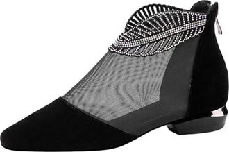 Generic Bottines D&eacute;t&eacute; Pour Femmes Creuses Maill&eacute; Bout Pointu Talon Bas Strass Respirantes Fermeture &Eacute;clair Chic et Elegant Bottines Chaussures Femme Confortab