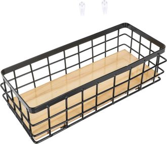 Garneck Holzkorb Schwarz Geflochten Aufbewahrungskorb Aus Eisen Für Schreibtisch Hängekorb Als Kleinigkeitenhalter Praktisch Für Schlafzimmer Und Küche