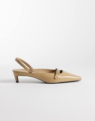 Tommy Hilfiger Slingback-Schuhe in Beige mit Schnalle und Kitten-Absatz-Neutral