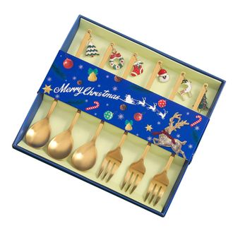 Generic Weihnachtsbesteck-Set, Gabeln und L&ouml;ffel, 6-teiliges Besteckset aus hochfestem Edelstahl, exquisites und elegantes Besteck-Set