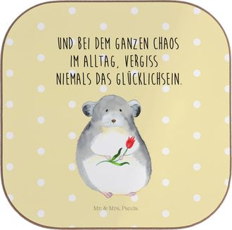 Mr. & Mrs. Panda Holzuntersetzer Chinchilla Blume - Geschenk, Coaster, Chinchillas, Liebeskummer, Büro, Untersetzer für Gläser, unterleger, gläseruntersetzer, Tischunt