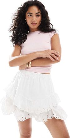 Object Jupe-short courte &eacute;tag&eacute;e en broderie anglaise - Blanc