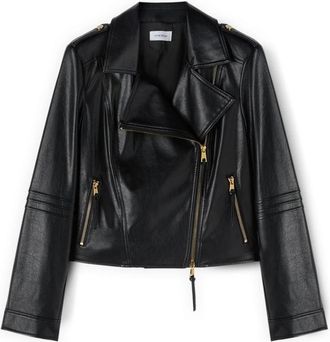 Motivi Femme, Vestes, Noir, Taille: 40 FR Biker Jacket with Gold Zips