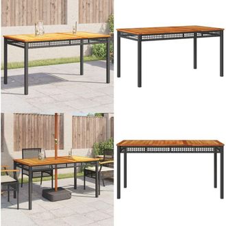 vidaXL Gartentisch Schwarz 140x80x75 cm Poly Rattan Akazienholz - Gartentisch - Esstisch - Outdoortisch - Terrassenmöbel - Gartenmöbelset - Home & Living