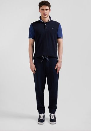 Eden Park Polo Manches Courtes En Piqu&eacute; Coton Bleu Marine Col Jacquard Eden Park Coupe Regular