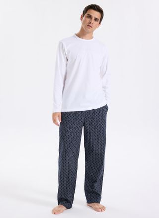 Calvin Klein Herren Pyjama-Set mit Rundhalsausschnitt, Mehrfarbig (Classic White Top W/Bijou Modern C), S