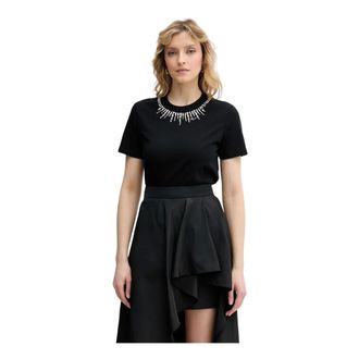 Karl Lagerfeld Femme, Tops, Noir, Taille: 40 FR T-shirt en coton orn&eacute; de strass