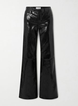 Frame Denim Pantalon Évasé En Cuir Effet Croco The Rodeo - Noir