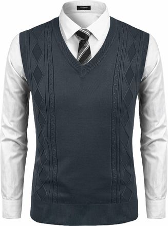 Coofandy Pullunder Herren V-Ausschnitt &Auml;rmellose Pullover Regular Fit Strickweste Business Pullunder Winter Sweater Weste Vest Dunkelgrau L