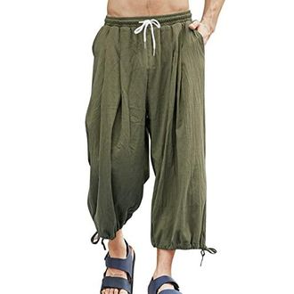 Generico Short en lin pour homme avec imprim&eacute; d&eacute;contract&eacute; d&eacute;t&eacute; ample Pantalon en lin pour homme Pantalon de plage pour vacances &agrave; la plage, Vert (Millitar), XX