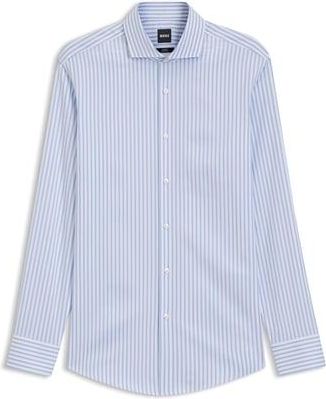 HUGO BOSS Chemise droite &agrave; rayures en coton m&eacute;lang&eacute;