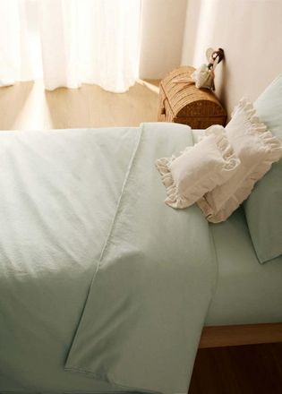 Mango Housse de couette enfant coton lav&eacute; double surpiq&ucirc;re lit 90 cm vert for&ecirc;t - Home - Lit 90 cm - MANGO HOME