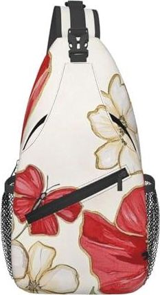 Generic Sac &agrave; dos &agrave; bandouli&egrave;re motif coquelicots rouges avec fleurs et papillons pour homme
