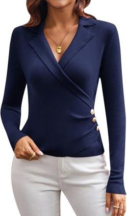 Grace Karin Femmes Pull Col Revers Manche Longue Col V Ourlet Irrégulier Tricot