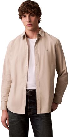 Calvin Klein Herren LS Solid Oxford Klassisches Hemd LV140EM125 andere Hemden, Braun (Ancient Marble), L, Braun (Antiker Marmor), L