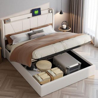 OEM Letto 160x200 - 231205tt - Cassettone Idraulico - Rete A Doghe - Lino Beige