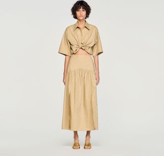 Sandro Jupe longue en coton strass&eacute;e