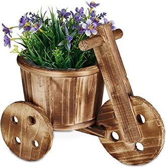 Relaxdays Blumenfahrrad, Gartendeko, draußen, Blumenkarre zum Bepflanzen, H x B x T: 25 x 30 x 16,5 cm, Holz, Natur