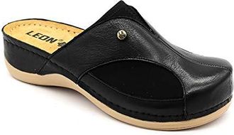 Leon Leon 912 Sandales Sabots Mules Chaussons Chaussures en Cuir Femme, Noir, EU 39