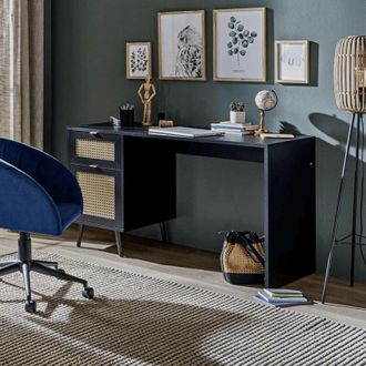 Calicosy Vienna30A schwarzer Schreibtisch mit Korboptikfronten