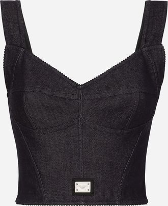 Dolce & Gabbana Top Im Lingerie-look Aus Baumwolldenim - Frau Denim Mehrfarbig 38