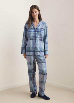 Mango Pantalon pyjama imprimé passepoil bleu encre - Femme - XS - MANGO