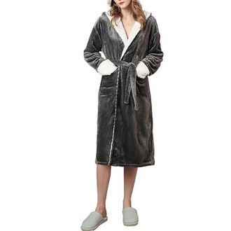 Generic Peignoir Femme Chaud Longue Manches Capuche Doux Color Block Ceinture Poches Tendance Maison Spa