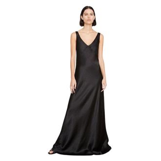 Vince Satin V-Ausschnitt Maxi Slip Dress - - Dresses - Damen - Schwarzk - S