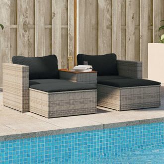vidaXL Salon de jardin 5 pcs avec coussins gris r&eacute;sine tress&eacute;e acacia Vidaxl