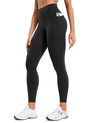 CRZ YOGA Butterluxe Damen High Waist Sport Leggings Blickdicht Soft Yoga Hosen Gym Workout Leggins mit Tasche - 64cm Schwarz 40