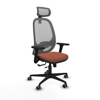 Piqueras y Crespo Cilanco Arbeitsstuhl mit 3D-Armen, h&ouml;henverstellbare Lendenwirbelst&uuml;tze und h&ouml;henverstellbares Kopfteil, Grau/Braun