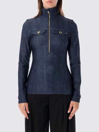 Goldbergh Top col roul&eacute; slim en denim avec demi-zip et clous