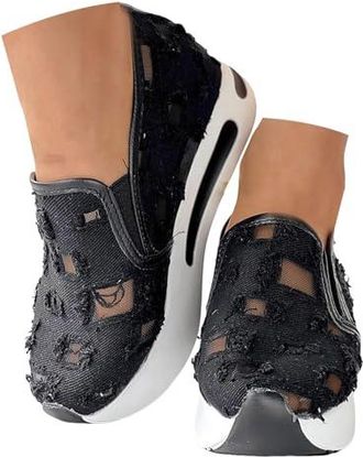 Generic Baskets orthop&eacute;diques pour femme - Broderie florale - Respirantes - Bout rond - Chaussures compens&eacute;es habill&eacute;es et d&eacute;contract&eacute;es - Chaussures de march