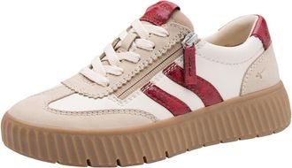 Tamaris Comfort Damen Sneaker flach mit Rei&szlig;verschluss Freizeit, Mehrfarbig (Beige/Red), 37 EU