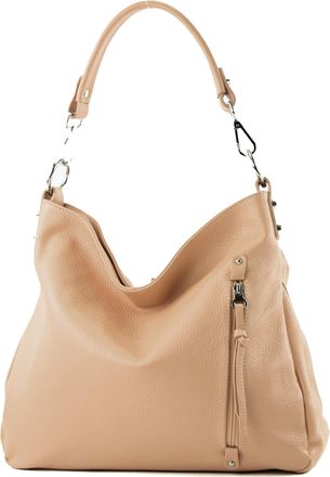 modamoda.de T183 Damen Schultertasche Handtasche Tragetasche Echtleder Gro&szlig; handmade in Italy, Farbe:Beige