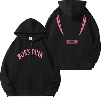 Generic Bron Pink Album Hoodie World Tour Grafik Sweatshirt Baumwolle Unisex Rei&szlig;verschluss Shirt(A Black-Padded,M)