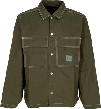 HUF Huf, Homme, Vestes, Vert, Taille: L Veste de Travail en Coton Vert avec Coutures Vintage