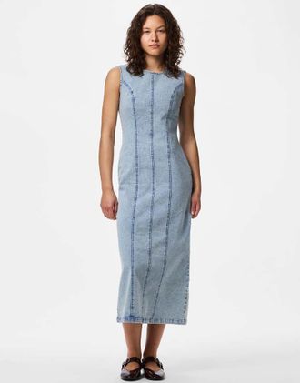 Pieces Robe mi-longue en jean - Bleu clair