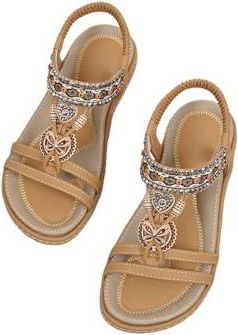 Generic Sandales plates pour femme - Sandales d&eacute;t&eacute; d&eacute;contract&eacute;es et confortables - Avec strass scintillants - Sangle en T - Dos &eacute;lastique - Sandales dext&eacute;rieu