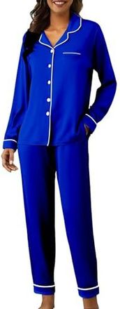 Generic Ensembles De Pyjama Femme Manches Longues Col en V Boutonn&eacute; Grande Taille Imprim&eacute; &agrave; Pois Coton Pyjama Pantalon Automne Et Hiver Respirant Doux V&ecirc;Temen