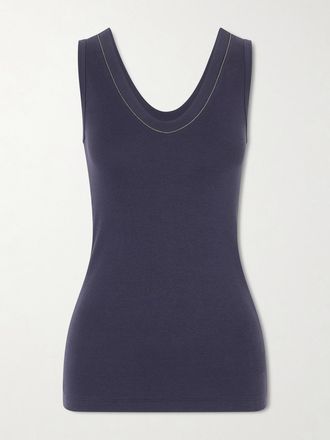 Brunello Cucinelli Tanktop Aus Geripptem Jersey Aus Einer Baumwollmischung Mit Verzierung - Blau