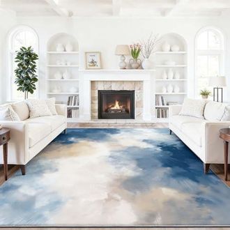 Generic Tapis Motif Minimaliste Aquarelle Fond Tie Dye - 140 x 200 cm Antid&eacute;rapant Doux dint&eacute;rieur Tapis &agrave; Poil Ras pour Salon Chambre Salle de Jeux - Bleu La