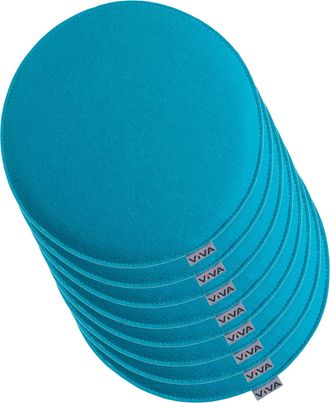 Brandsseller 8er Set Sitzkissen aus Filz Ø 35x2 cm - Robuste Stuhlauflagen für innen und außen, rundes Sitzpolster, strapazierfähiges Kissen für Stühle - Türkis