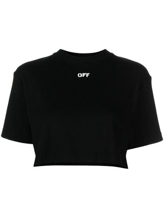Off-white t-shirt crop &agrave; logo imprim&eacute; - Noir